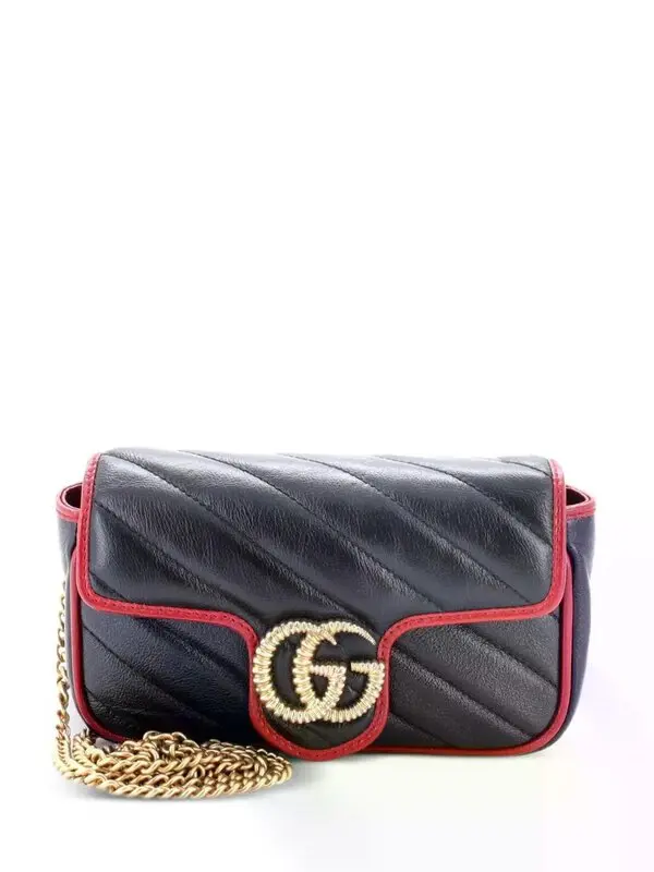 Gucci Gg Marmont Flap Bag Diagonal Quilted Leather Super Mini Crossbody Bag - Black