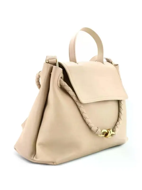 Bottega Veneta Leather Top Handle Bag With Intrecciato Detail - Neutrals