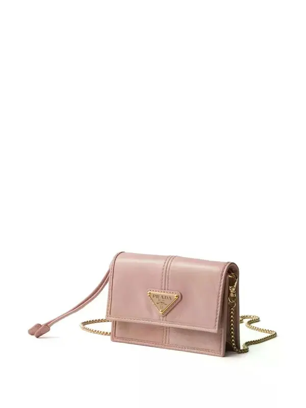 Prada Leather Card Holder With Shoulder Strap - Pink