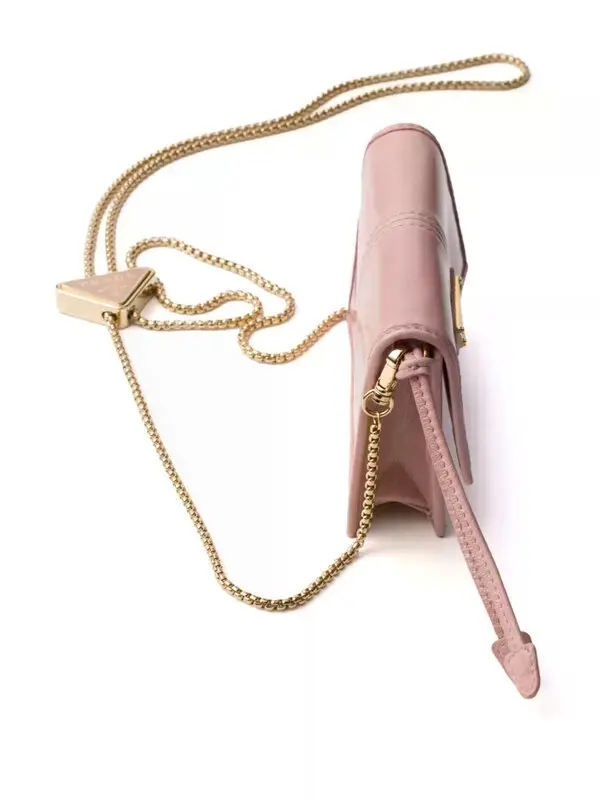 Prada Leather Card Holder With Shoulder Strap - Pink