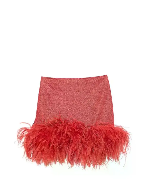 Oseree Lumière Plumage Feather-trim Mini Skirt - Red