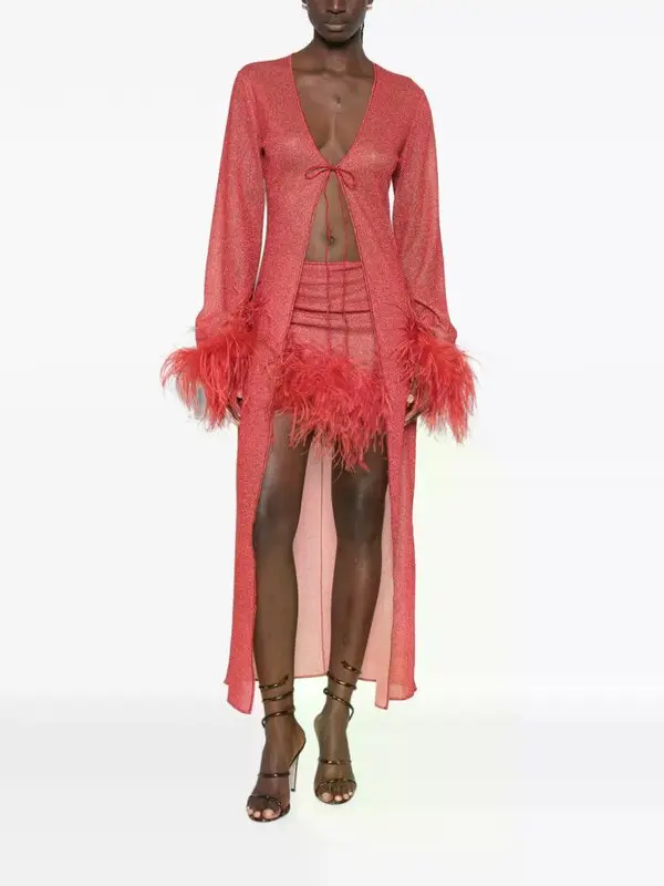 Oseree Lumière Plumage Feather-trim Mini Skirt - Red