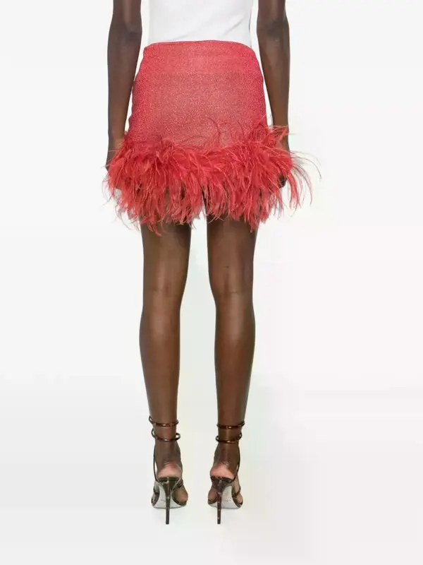Oseree Lumière Plumage Feather-trim Mini Skirt - Red