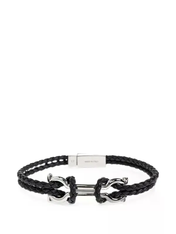 FERRAGAMO Gancini Braided Leather Bracelet - Silver