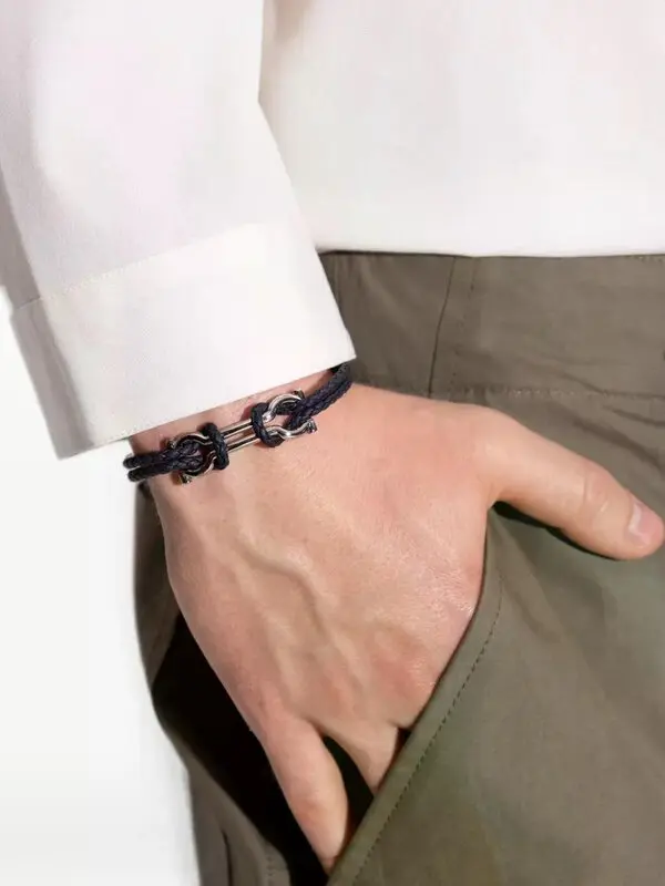 FERRAGAMO Gancini Braided Leather Bracelet