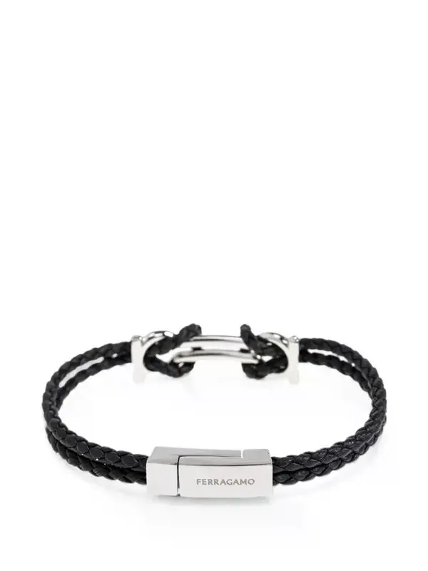 FERRAGAMO Gancini Braided Leather Bracelet