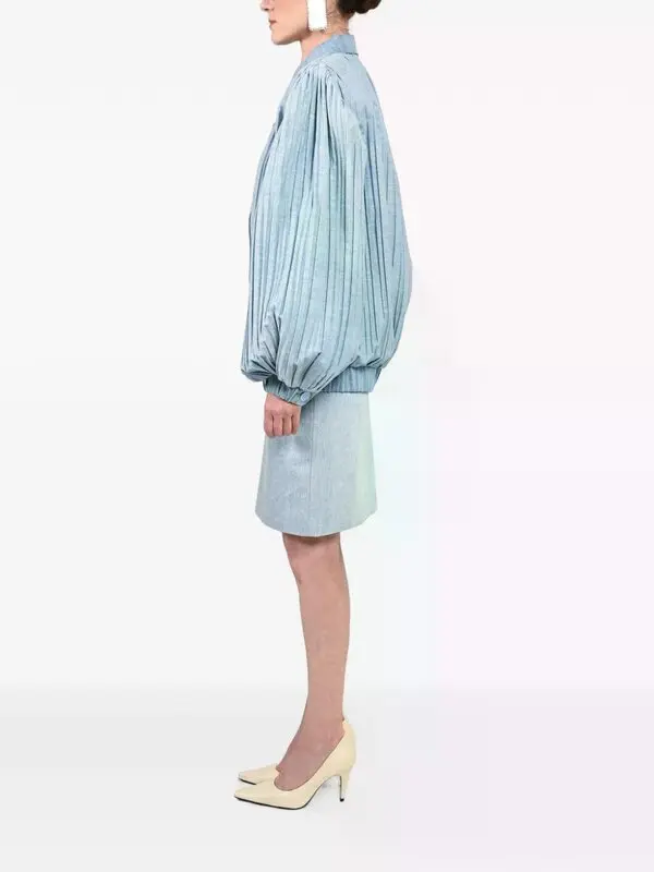ROWEN ROSE Pleated Denim Jacket - Blue