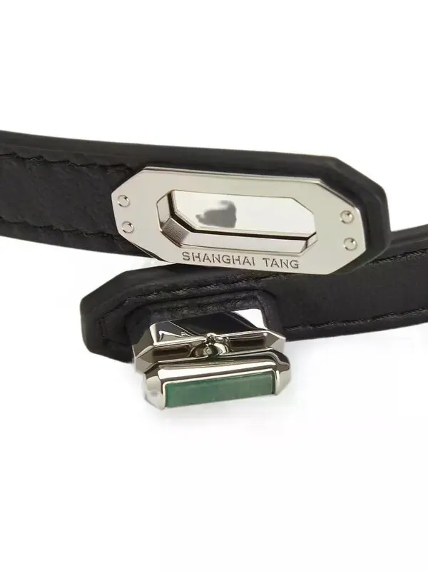 Shanghai Tang Leather Wrap Bracelet With Green Stone Clasp