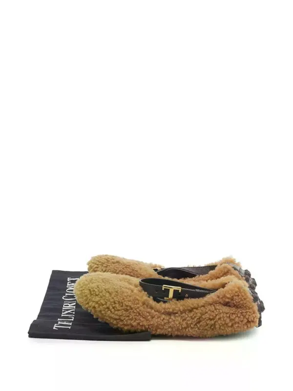 TOD'S Shearling Ankle-strap Ballet Flats