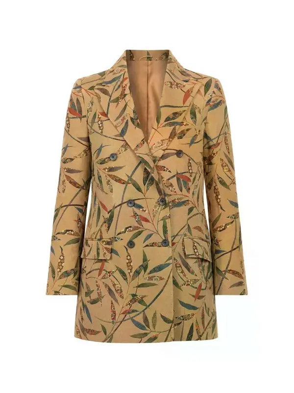 IBRIGU Double-breasted Leaf-print Coat