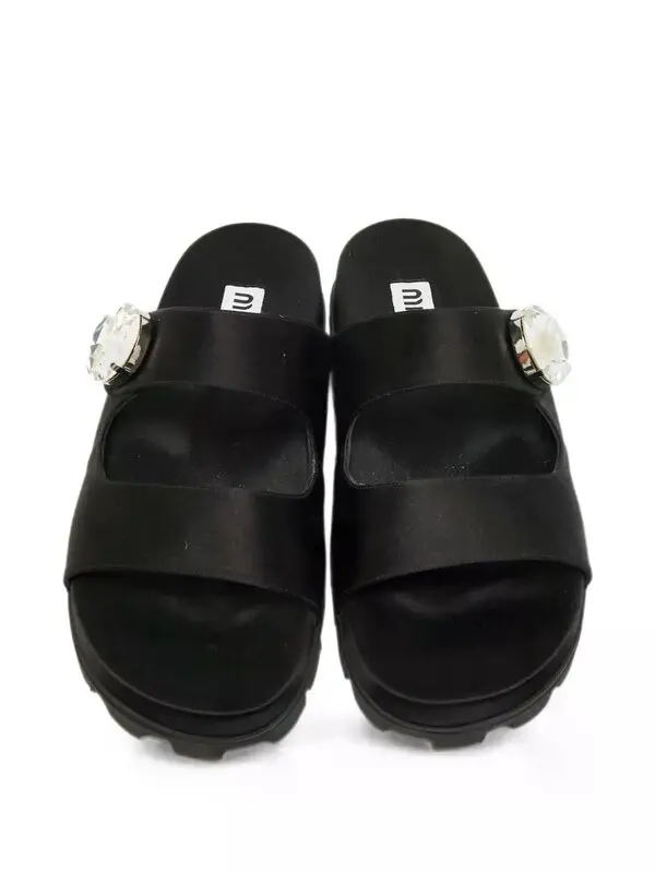 Miu Miu Satin Crystal Embellished Flat Sandals