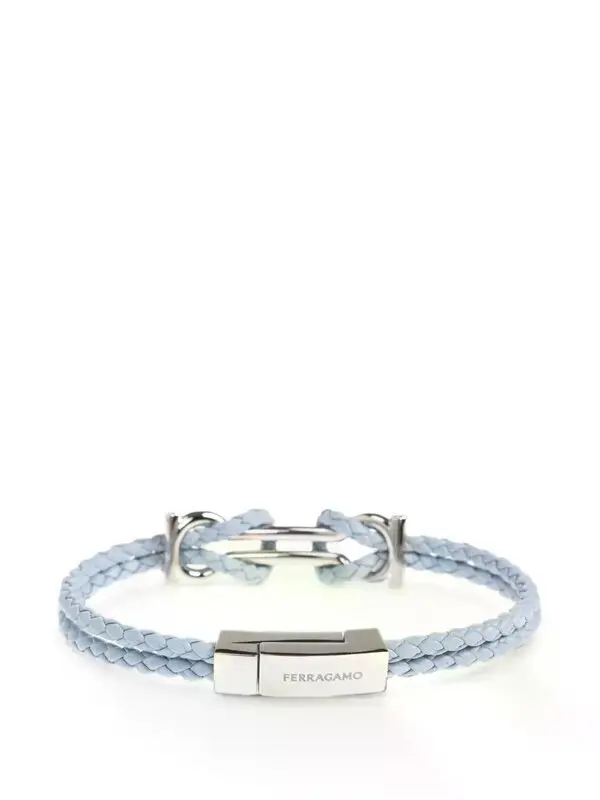 FERRAGAMO Gancini Braided Leather Bracelet