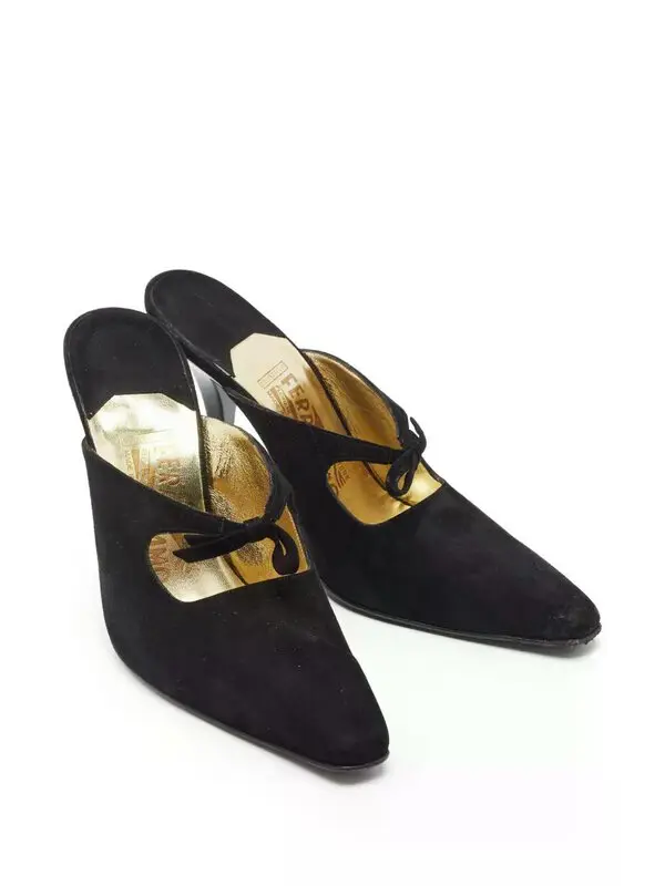 FERRAGAMO Suede Bow Detail Heeled Pumps