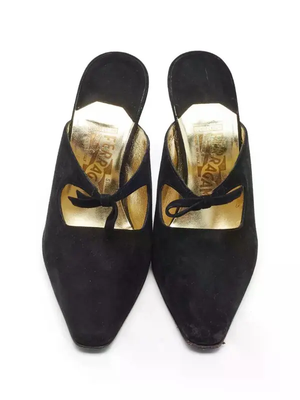 FERRAGAMO Suede Bow Detail Heeled Pumps