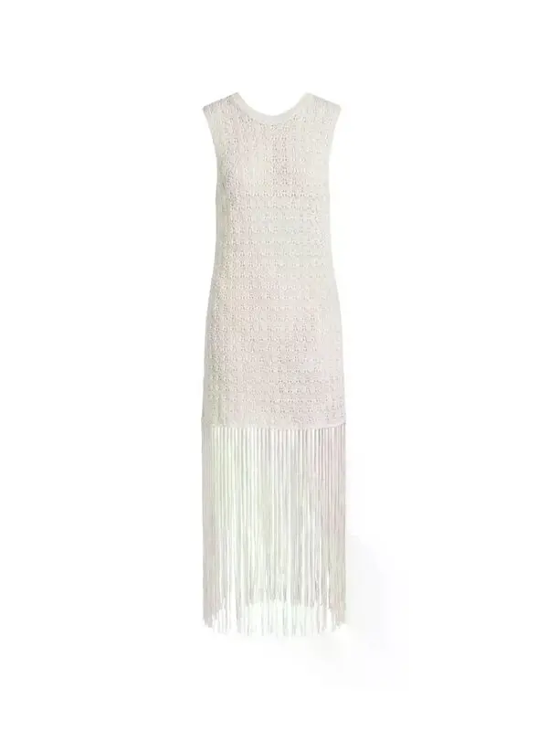 GANNI Pointelle-knit Fringe Detail Dress - Neutrals