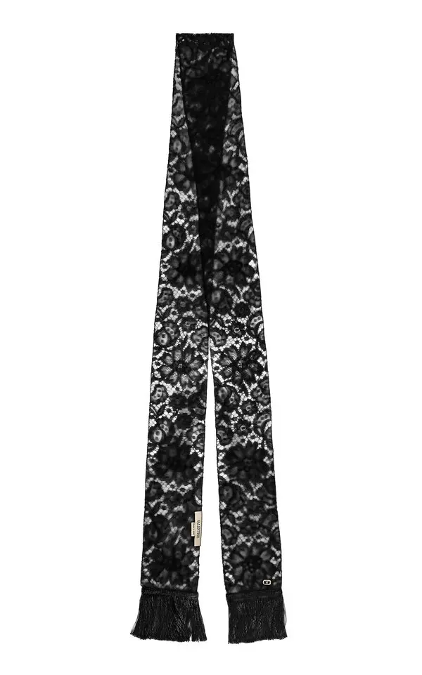 Valentino Garavani Long Fringed Lace Scarf - Black