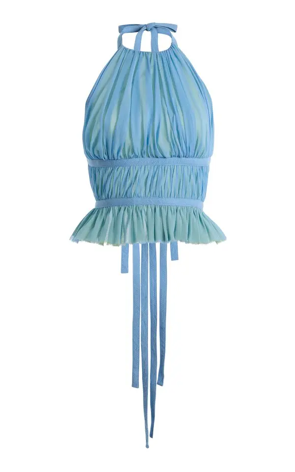 TAE PARK Halter Neck Pleated Chiffon Top - Blue