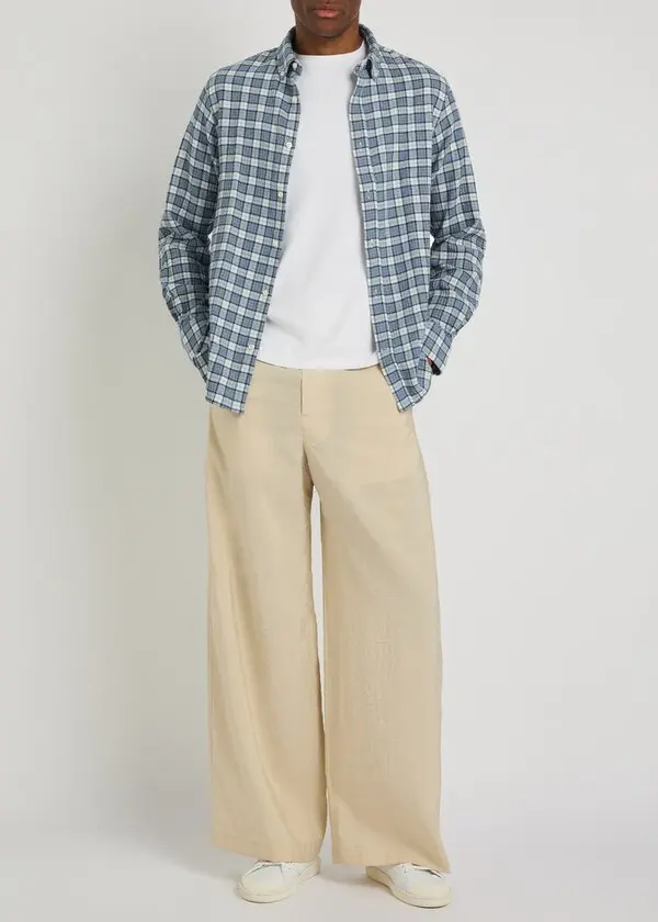 Officine Générale Arsene Checked Waffle Stretch-cotton Shirt
