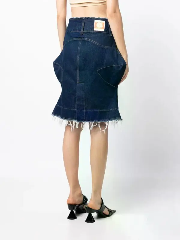 Paula Canovas Del Vas Indigo Denim Midi Skirt With Contrast Stitching