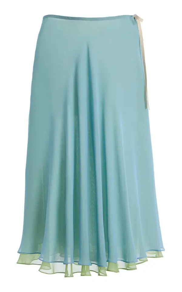 TAE PARK Chiffon Midi Skirt With Ruffled Hem