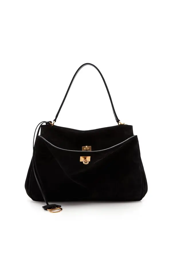 Balenciaga Rodeo Medium Suede Top Handle Bag - Black