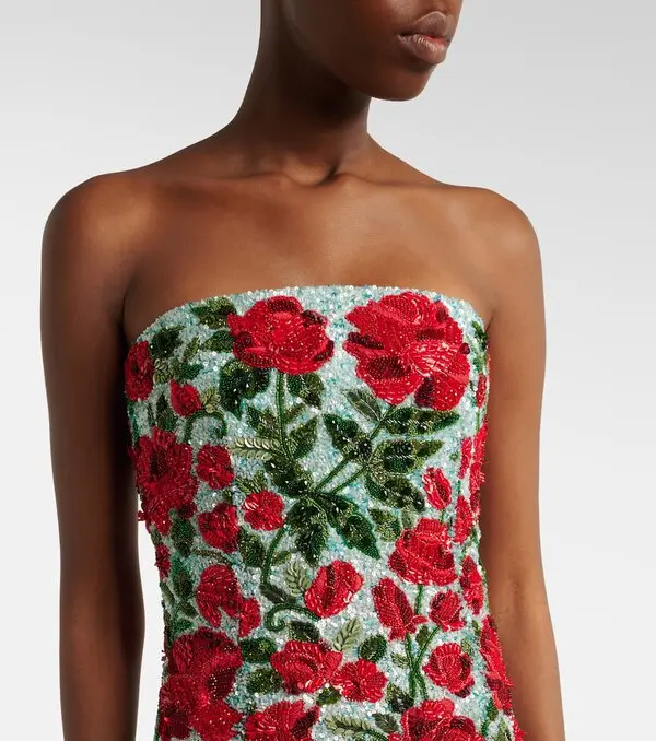 LA FUORI Crimson Rose Embellished Bustier Gown