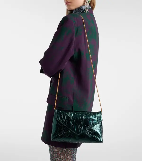 Dries Van Noten Medium Metallic Leather Clutch - Green