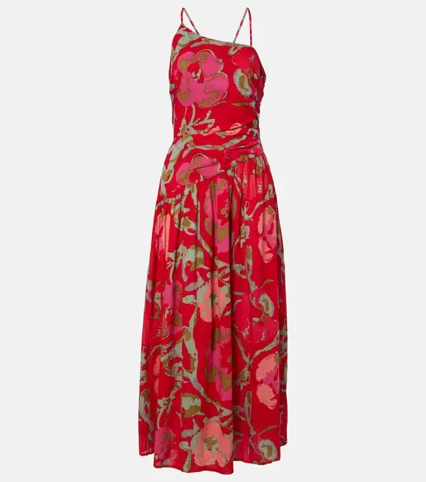 Velvet By Graham & Spencer Cosima Floral Cotton Midi Dress - Red