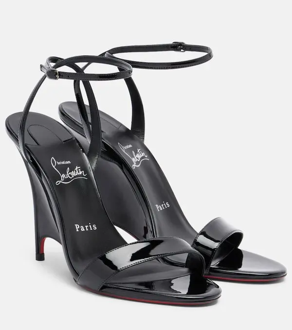 CHRISTIAN LOUBOUTIN Patent Leather Wedge Sandals - Black