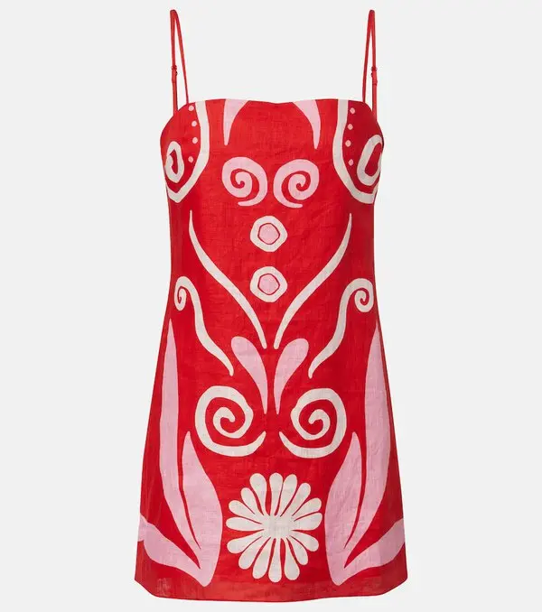 CALA DE LA CRUZ Ancona Printed Linen Minidress - Red