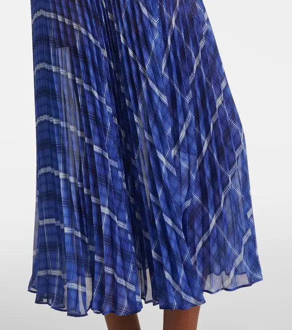 SELF-PORTRAIT Belted Checked Chiffon Midi Dress