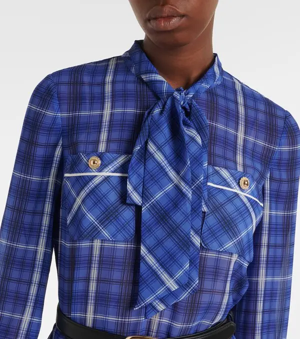 SELF-PORTRAIT Belted Checked Chiffon Midi Dress