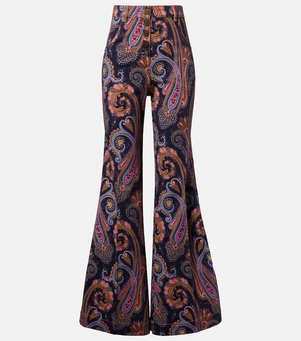 Etro Paisley Cotton-blend Flared Trousers