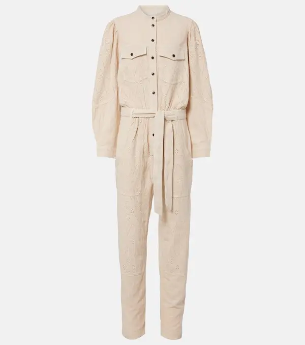 MARANT ETOILE Kellen Embroidered Cotton Jumpsuit - Beige