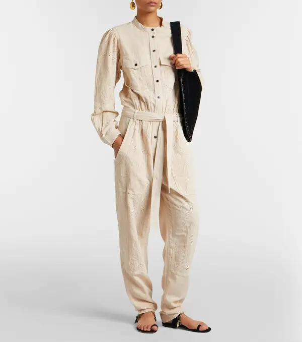 MARANT ETOILE Kellen Embroidered Cotton Jumpsuit - Beige