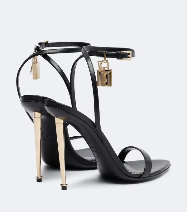 TOM FORD Padlock Leather Stiletto Sandals - Black