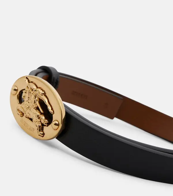 Burberry Leather Belt With Gold Tone Buckle