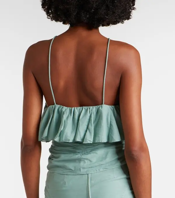 MARANT ETOILE Halterneck Cotton-blend Voile Top With Ruffles - Green