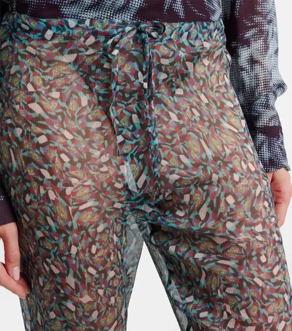 Dries Van Noten Printed Sheer Silk Wide-leg Trousers