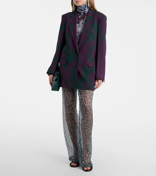 Dries Van Noten Printed Sheer Silk Wide-leg Trousers