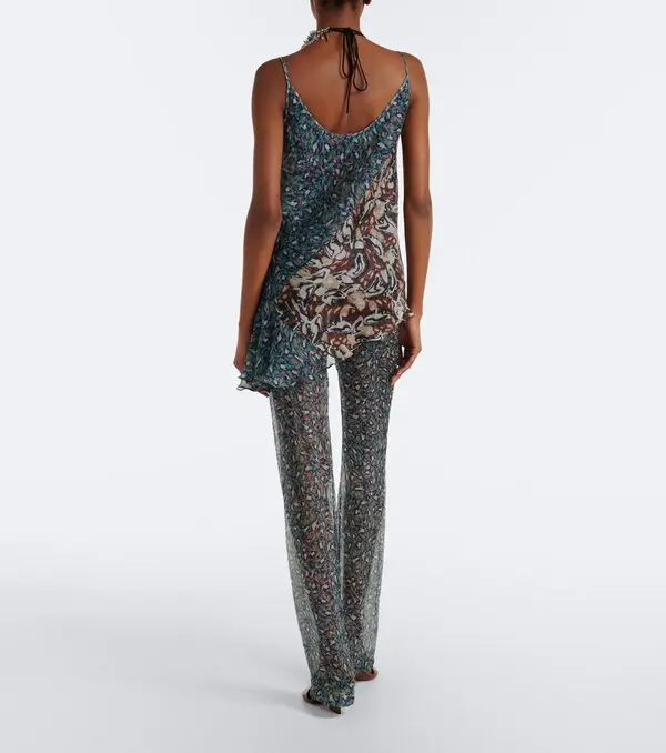 Dries Van Noten Printed Sheer Silk Wide-leg Trousers
