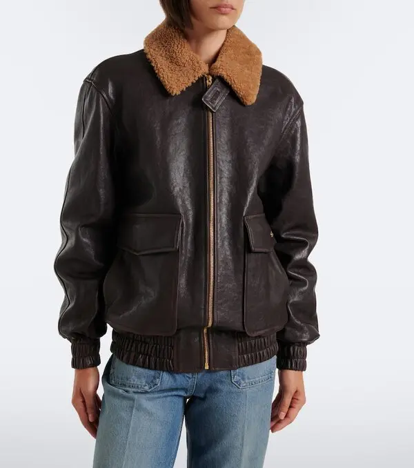 Valentino Garavani Shearling-trimmed Leather Bomber Jacket