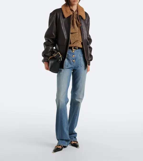 Valentino Garavani Shearling-trimmed Leather Bomber Jacket
