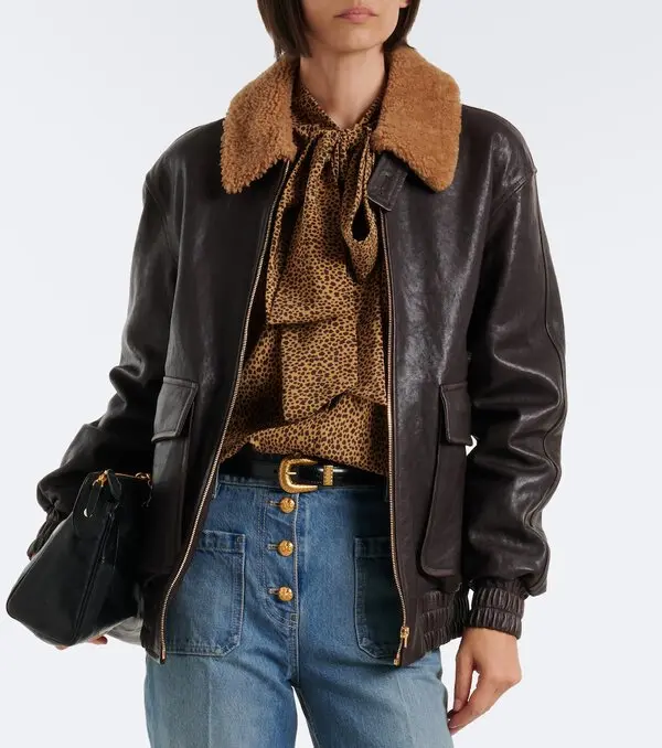 Valentino Garavani Shearling-trimmed Leather Bomber Jacket