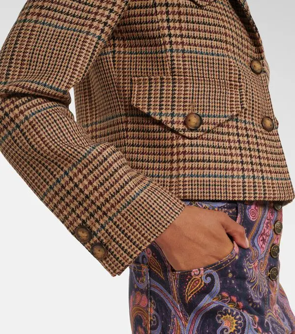 Etro Houndstooth Cropped Wool Blazer