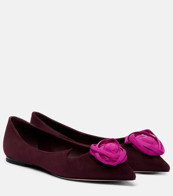 ROGER VIVIER Rose Suede Ballet Flats - Burgundy