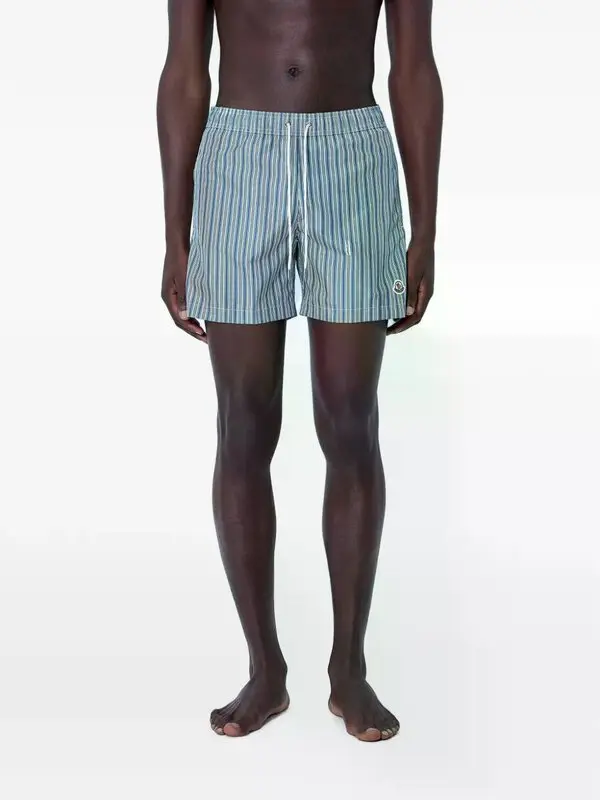 Moncler Stripe-pattern Drawstring Swim Shorts - Blue
