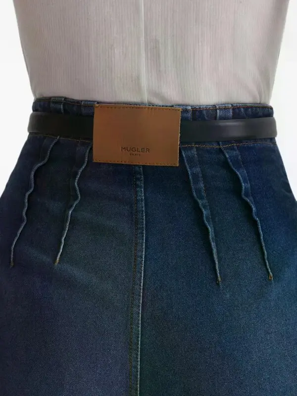 MUGLER High-waisted Pleated Denim Trousers