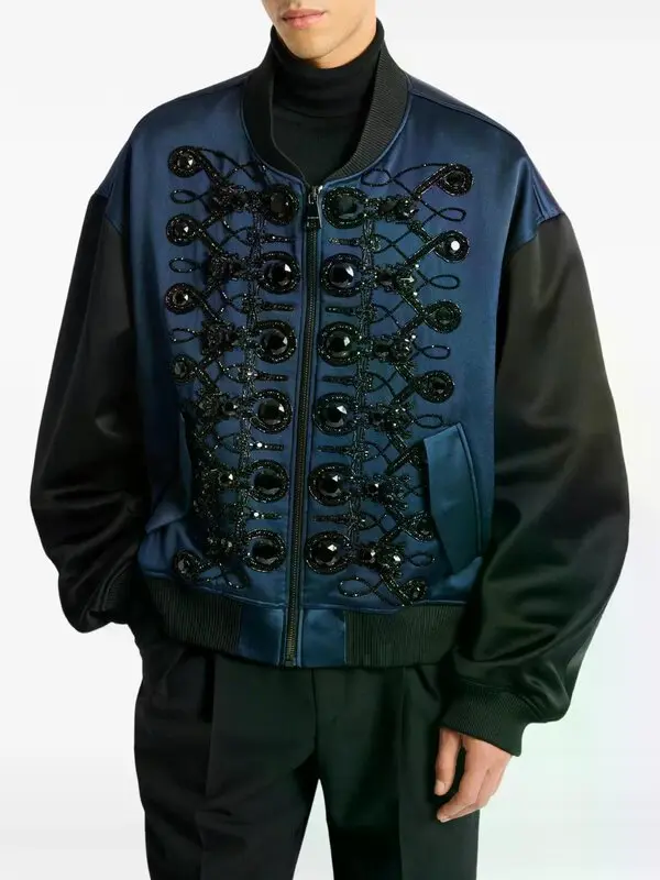 Balmain Embellished Satin Bomber Jacket