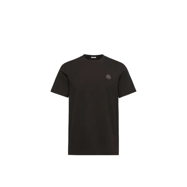 Moncler Double Leather Logo Cotton T-shirt - Black